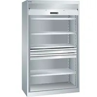 Shop Lista Heavy Duty Roller Shutter Cupboard, 4 Shelves, 2 Drawers ...