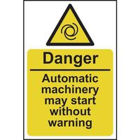 Shop Slingsby Danger Automatic Machinery May Start Sign 423305 - miscellaneous | Zoro UK ...