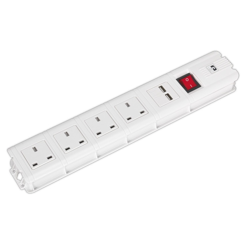 Shop Sealey Extension Cable 3M 4 X 230V + 2 X USB Sockets - White ...