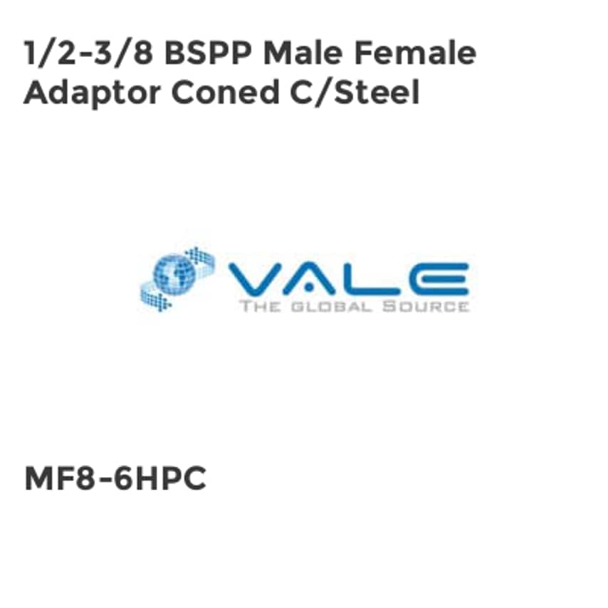 Shop Vale Male Female Adaptor Coned C/Steel (BSPP) - Coupling Adaptors & Tailpieces | Zoro UK ...
