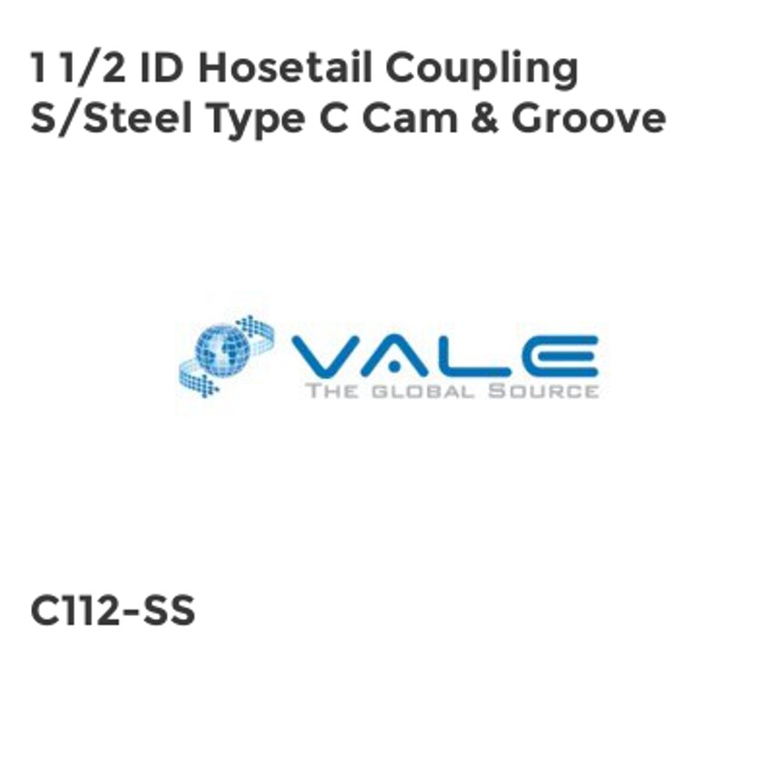 Shop Vale 1 1/2 ID Hosetail Coupling Stainless Steel Type C Cam & Groove C112-SS - Coupling ...