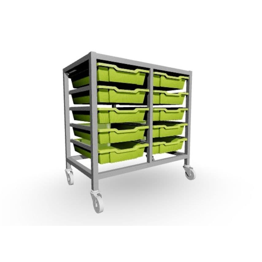 Shop Gratnells Double Adj Trolley 725mm Set 01 Silver with Lime Trays ...
