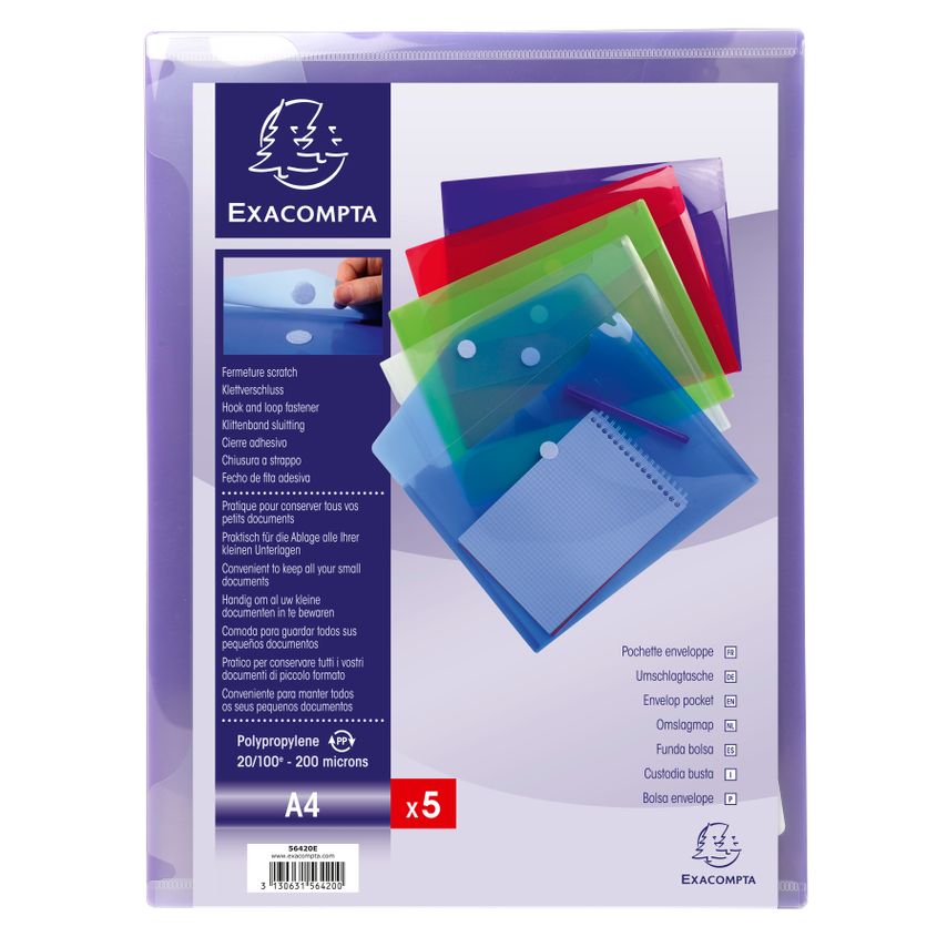 Shop Exacompta Exacompta Envelope Pocket, A4, Assorted, 10 Packs of 5 ...