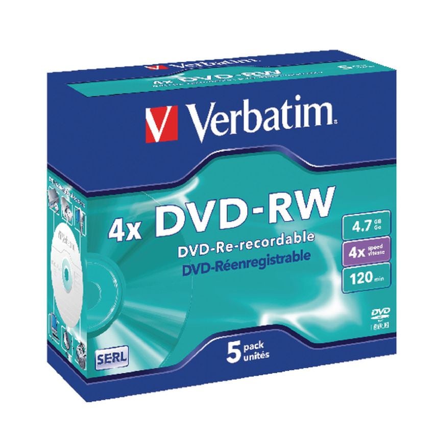 Shop Verbatim Dvd-Rw 4x 4.7GB (Pack of 5) 43285 - CDs and DVDs | Zoro ...