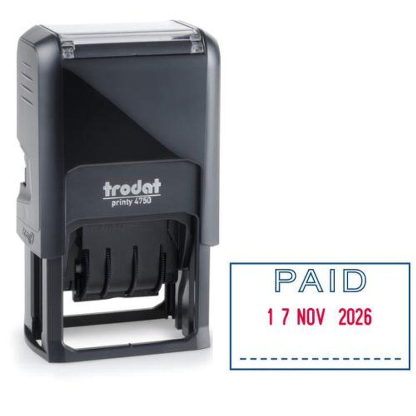 Shop Trodat Trodat Printy 4750/L2 Dater Stamp Self-Inking Word/Date PAID in Blue Date in Red Ref ...