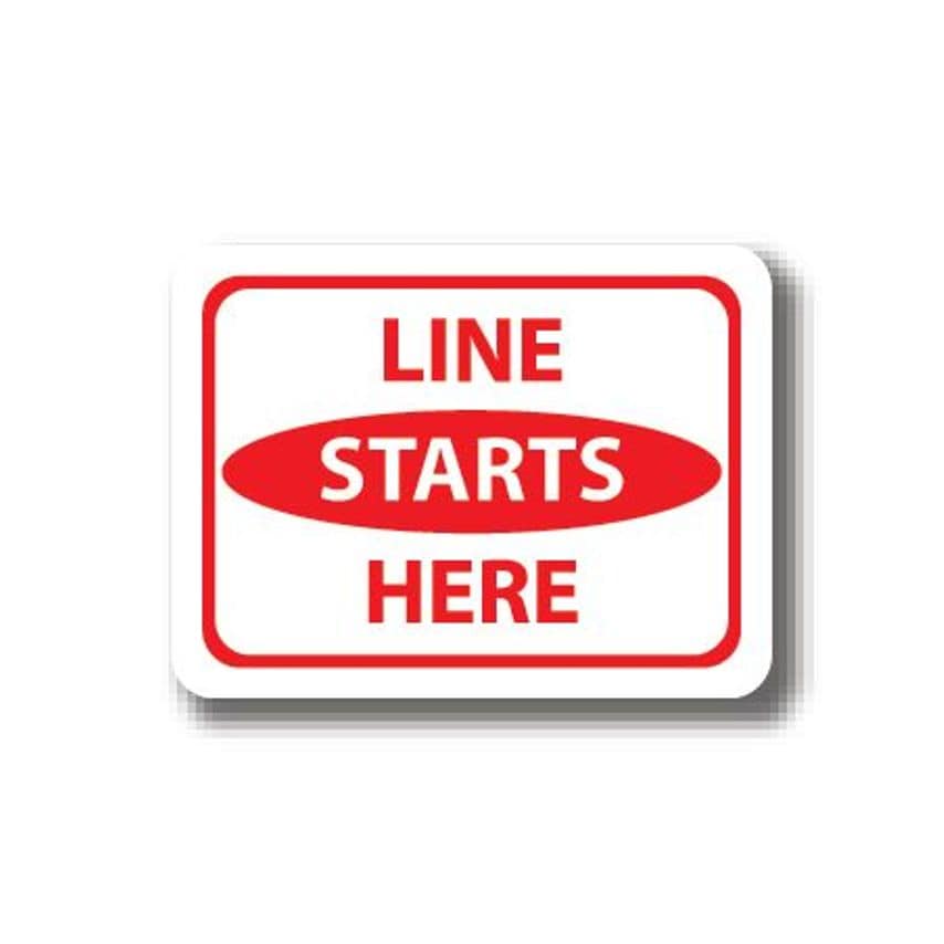 Shop Ergomat Durastripe Rectangle Sign - Line Starts Here - Signs ...