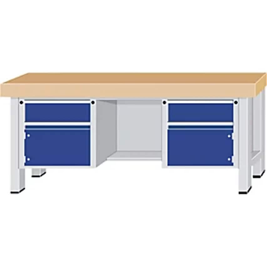 Shop ANTON KESSEL GMBH Heavy Duty Workbench - Worktop Width 2250mm - With 2 Drawers And 2 Hinged ...