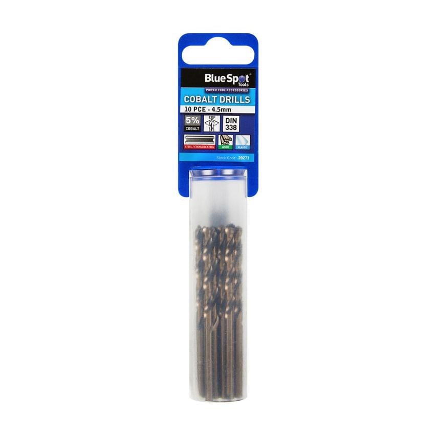 Shop Blue Spot Tools 10 Pce Cobalt Fully Ground 4.5mm Drills - Drill ...