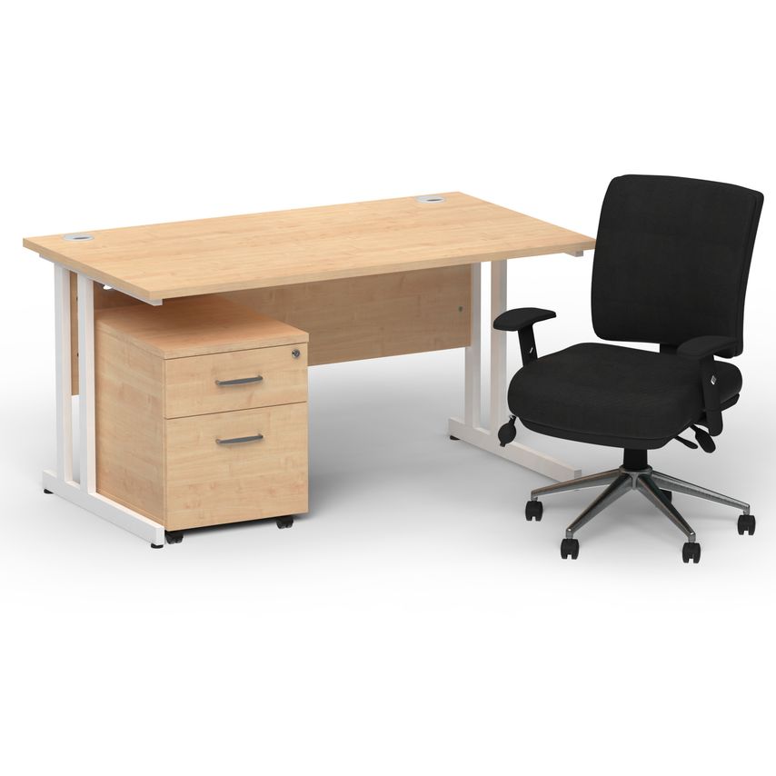 Shop Impulse 1400mm Straight Office Desk Maple Top White Cantilever Leg ...